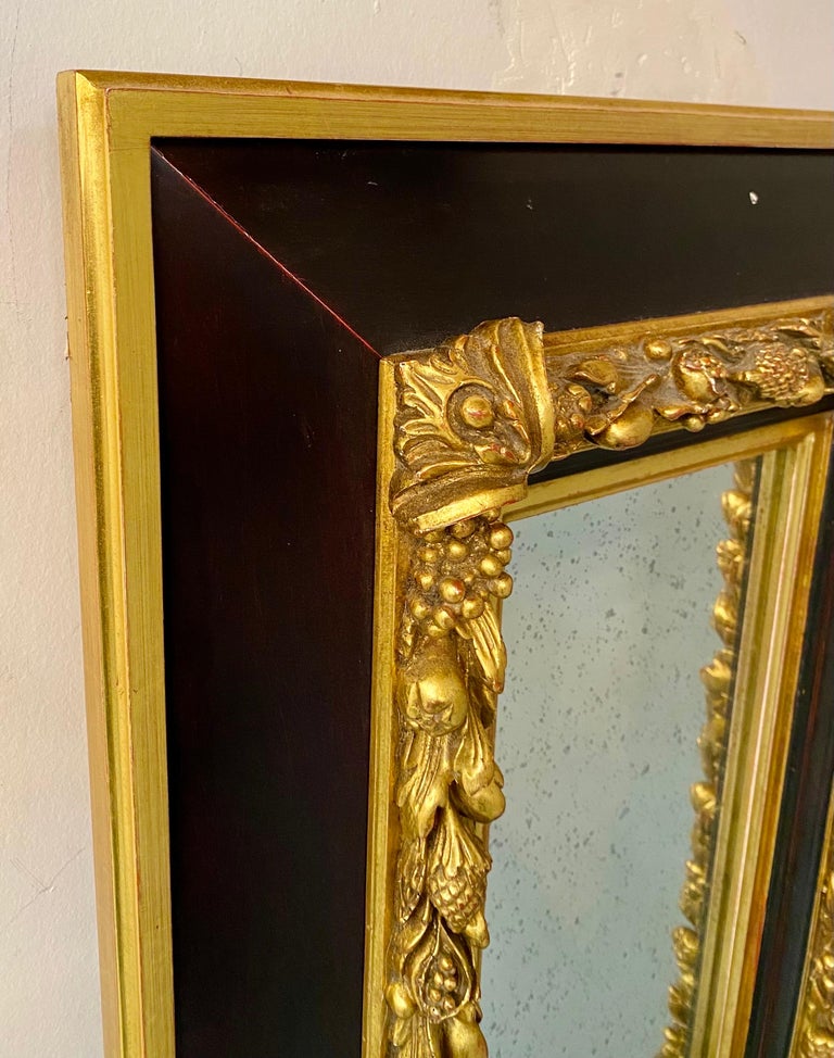 French Rococo Style Small Rectangular Wall Mirror in Ebony and Gold ...
