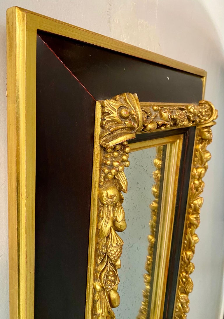 French Rococo Style Small Rectangular Wall Mirror in Ebony and Gold ...