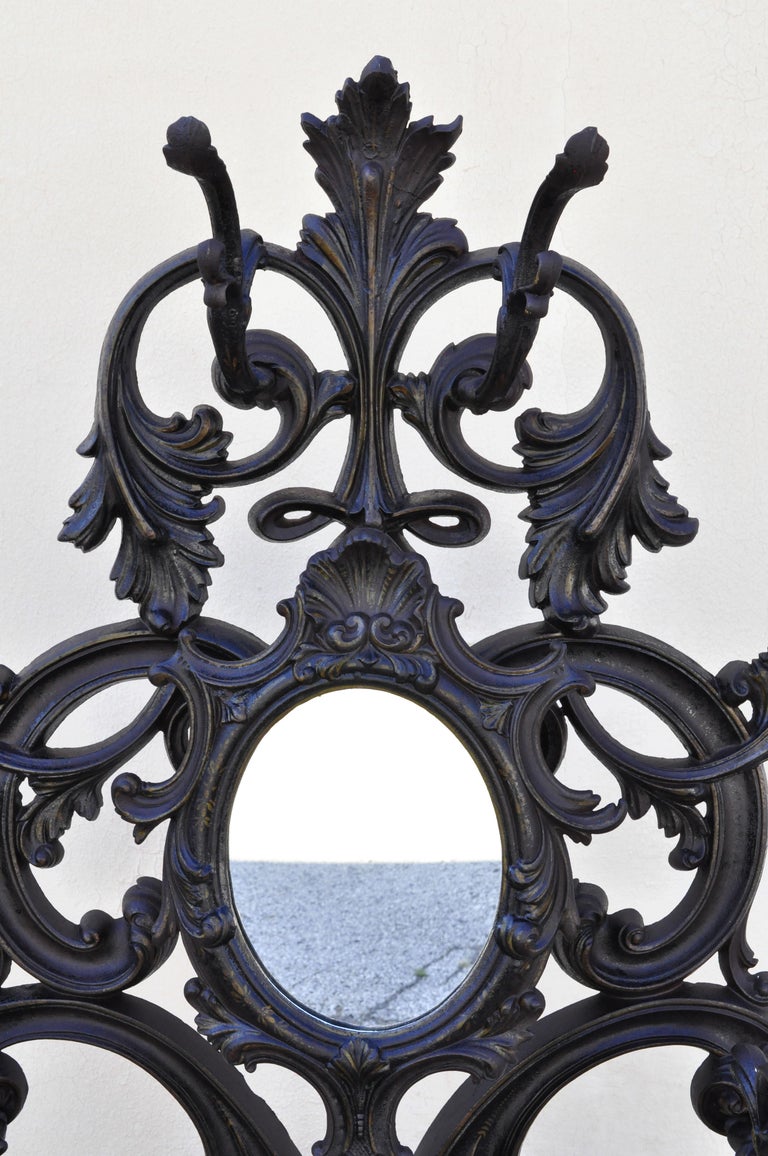 French Rococo Victorian Cast Iron Black Hall Tree Coat Rack Mirror Tall ...