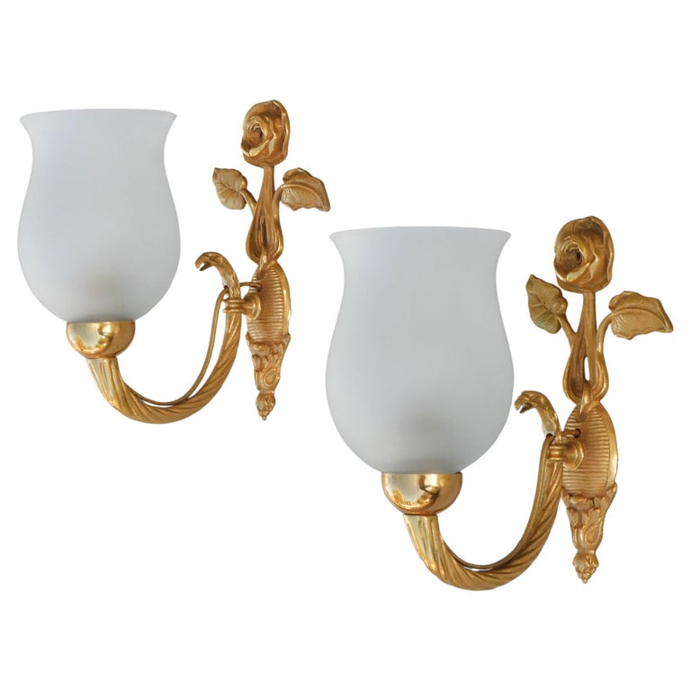 French Rose Flower Wall Light Sconces C1950s For Sale at 1stDibs