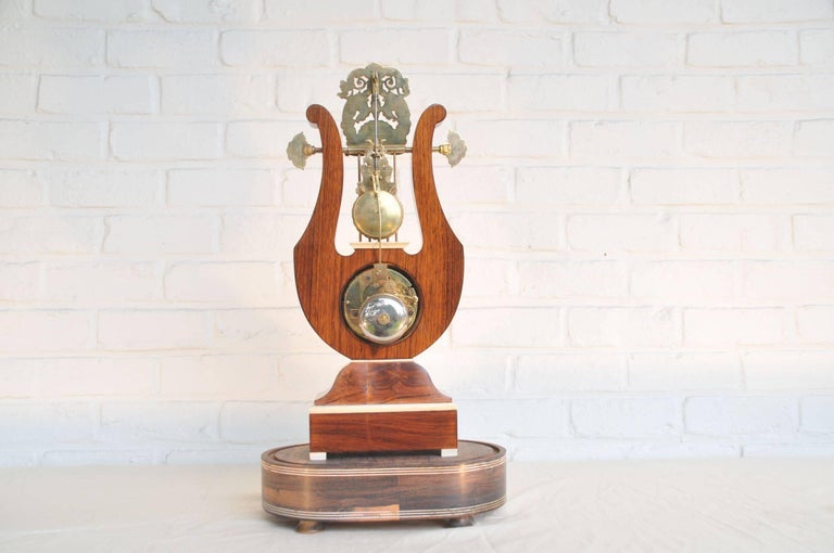 French Rosewood, Lyre Shaped Clock For Sale at 1stDibs