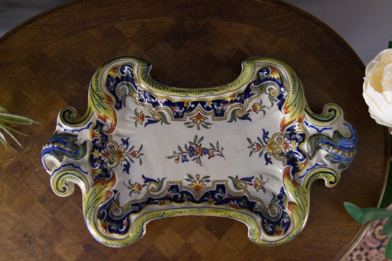 French Rouen Faience Hand Painted Decorative Wall Plate For Sale at 1stDibs