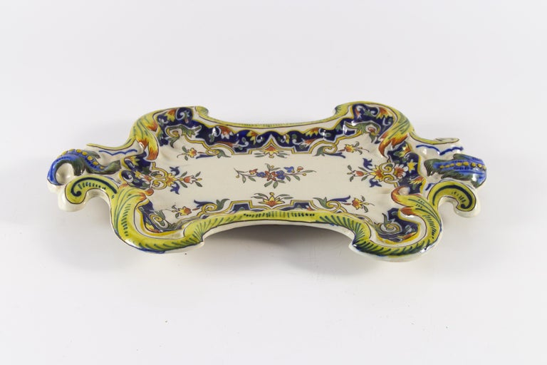 French Rouen Faience Hand Painted Decorative Wall Plate For Sale at 1stDibs