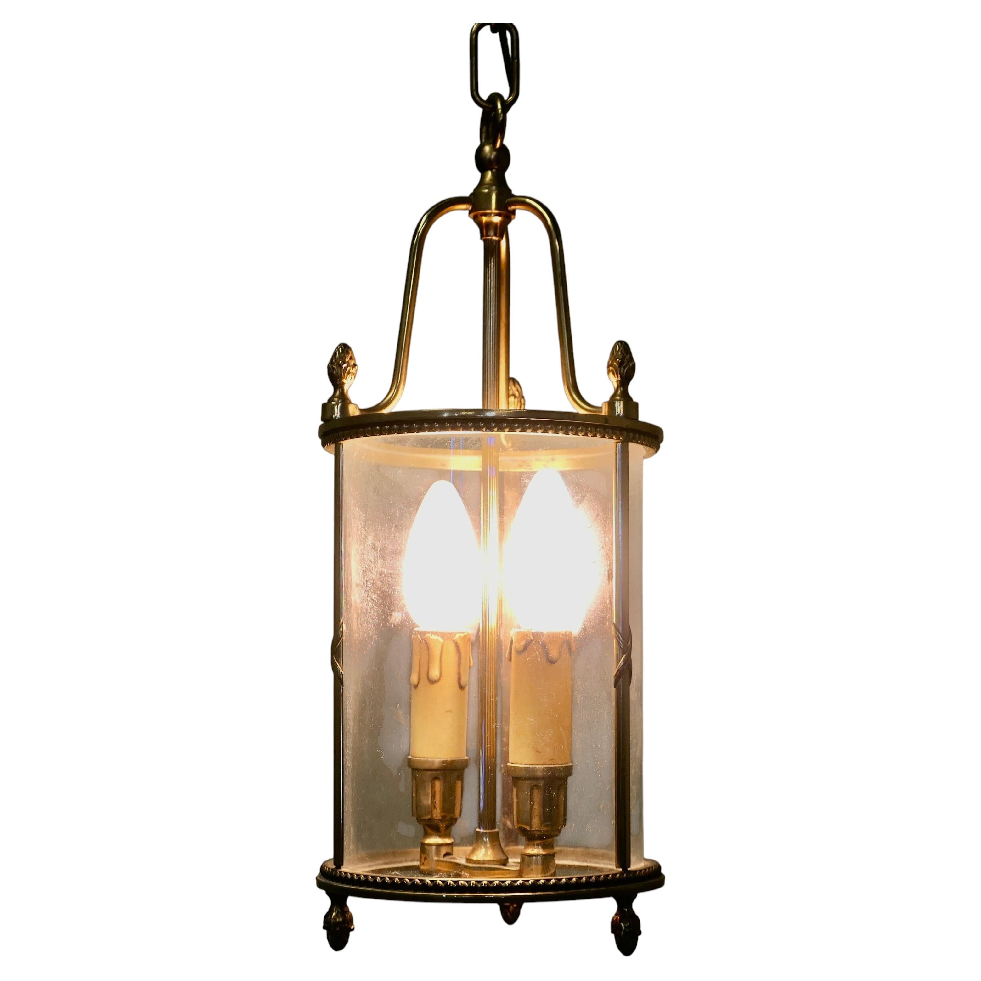 French Round Brass and Glass Lantern For Sale at 1stDibs