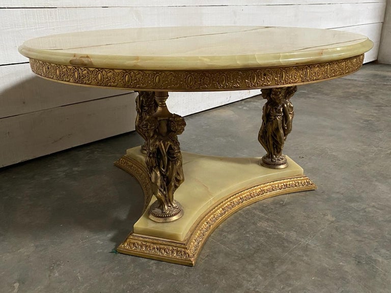 French Round Brass and Onyx Coffee Table at 1stDibs