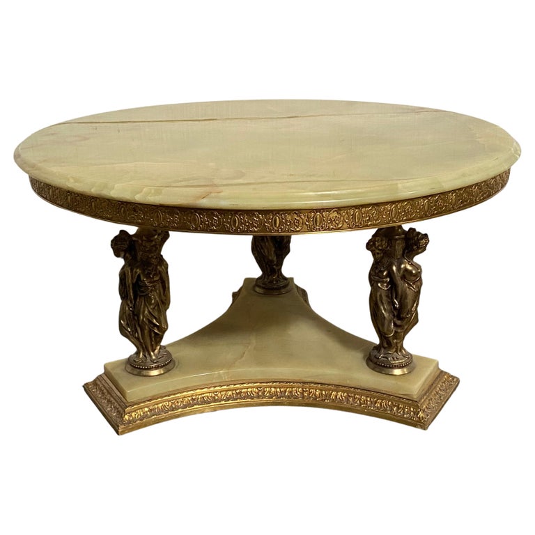 French Round Brass and Onyx Coffee Table at 1stDibs