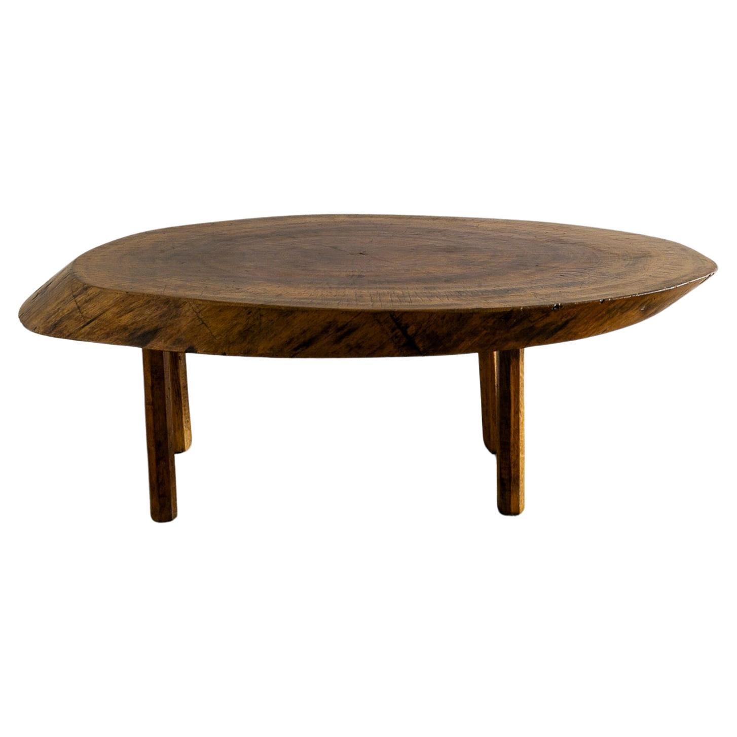 French Round Mid Century Elm Wood Coffee Table Produced in France ...