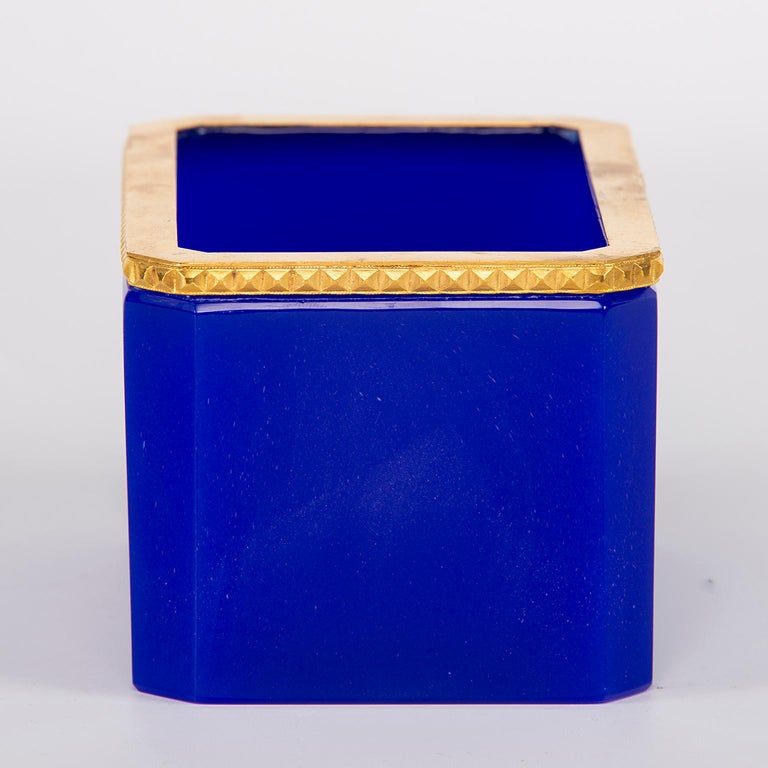 French Royal Blue Opaline Glass Box with Brass Mounts at 1stDibs