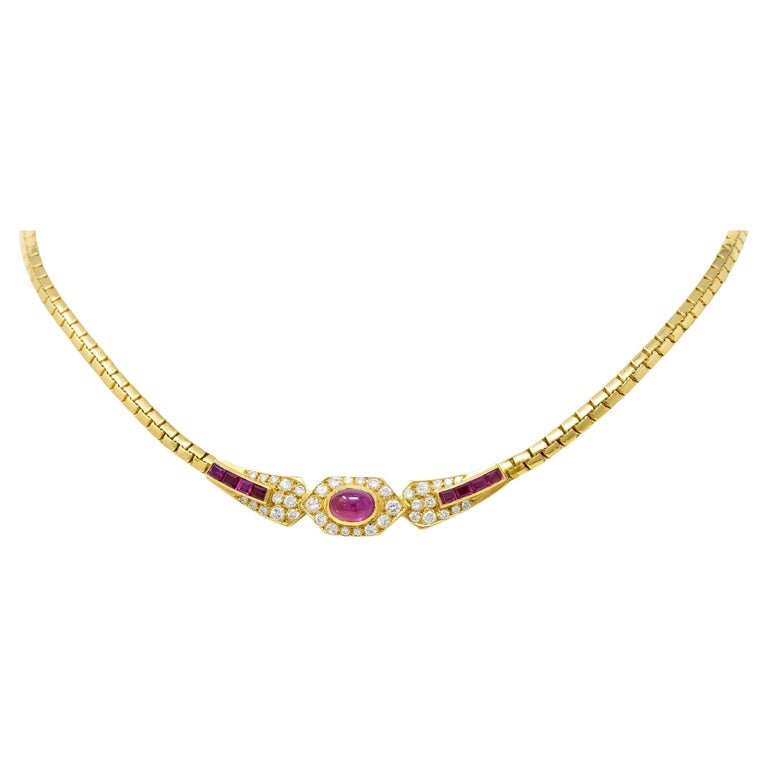 French Ruby Diamond 18 Karat Yellow Gold Collar Necklace at 1stDibs