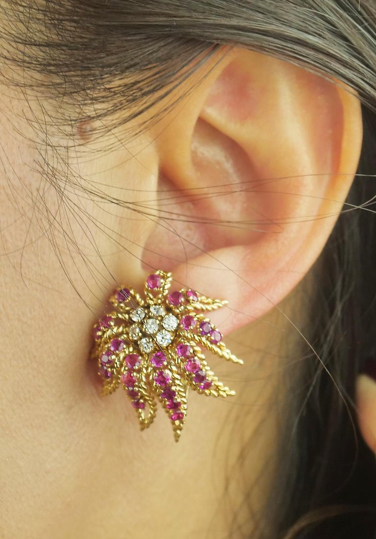 French Ruby, Diamond Demi Parure by Verger Frères at 1stDibs