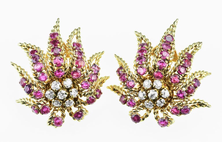 French Ruby, Diamond Demi Parure by Verger Frères at 1stDibs