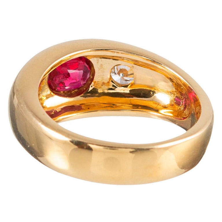 French Ruby and Diamond 18 Carat Gold Gypsy Ring at 1stDibs