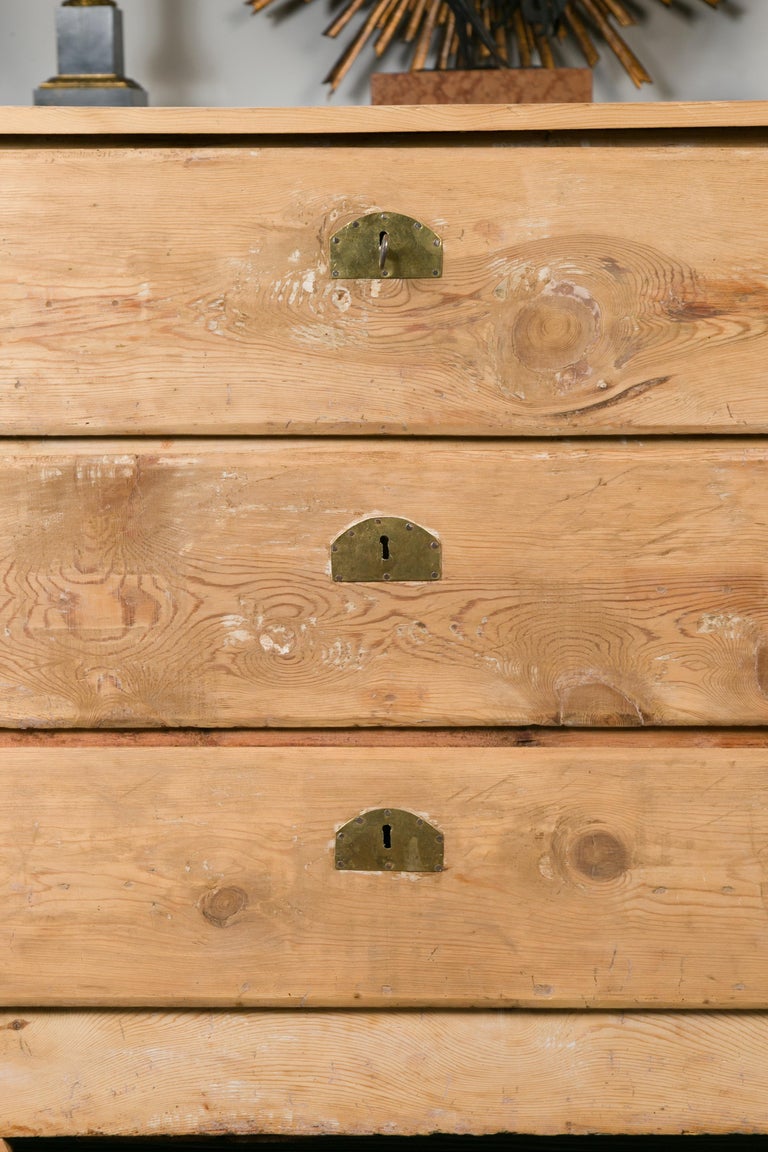 French Rustic 1880s Bleached Pine Three-Drawer Commode with Carved ...