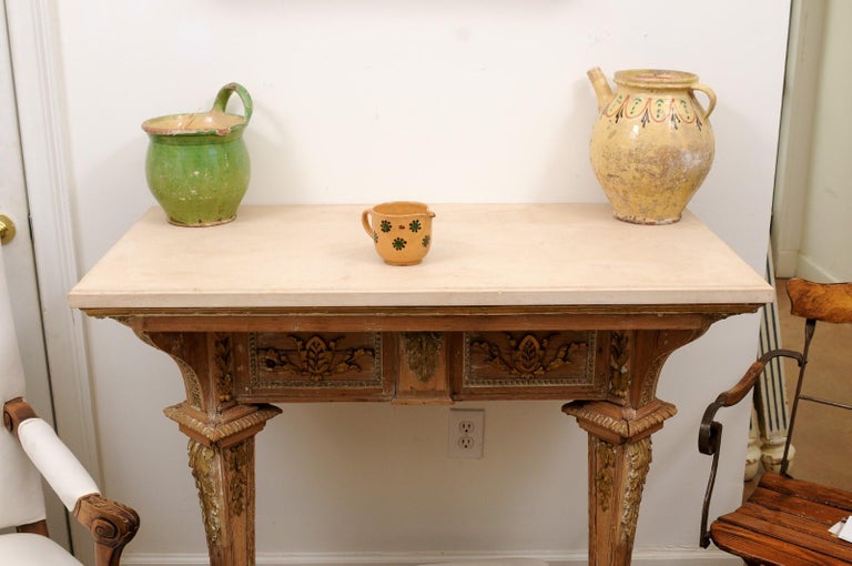 French Rustic 19th Century Peach Glazed Pitcher with Green and ...