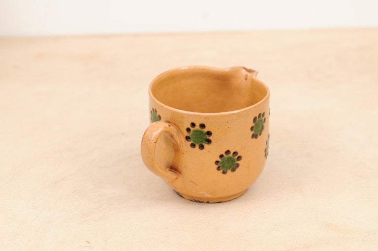 French Rustic 19th Century Peach Glazed Pitcher with Green and ...