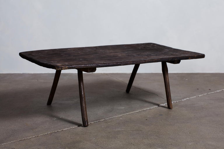French Rustic Dark Wooden Low Table with Four Legs at 1stDibs