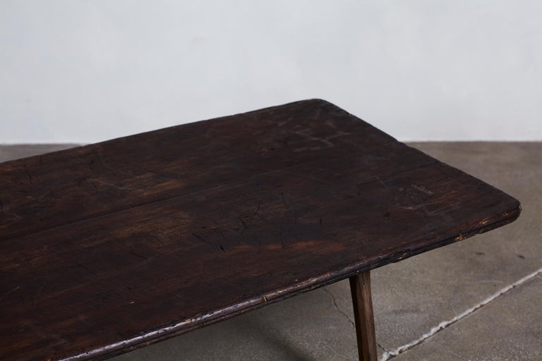 French Rustic Dark Wooden Low Table with Four Legs at 1stDibs
