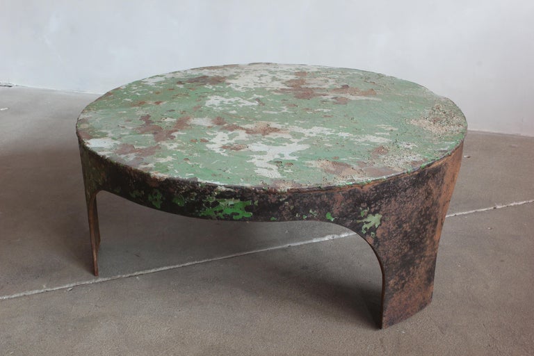 French Rustic Metal Round Coffee Table with Heavy Patina at 1stDibs