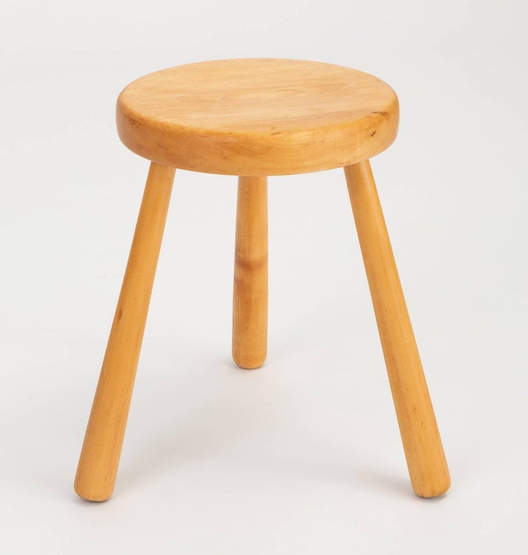 Small French Rustic Modern Three-Legged Stool in Solid Pinewood at 1stDibs