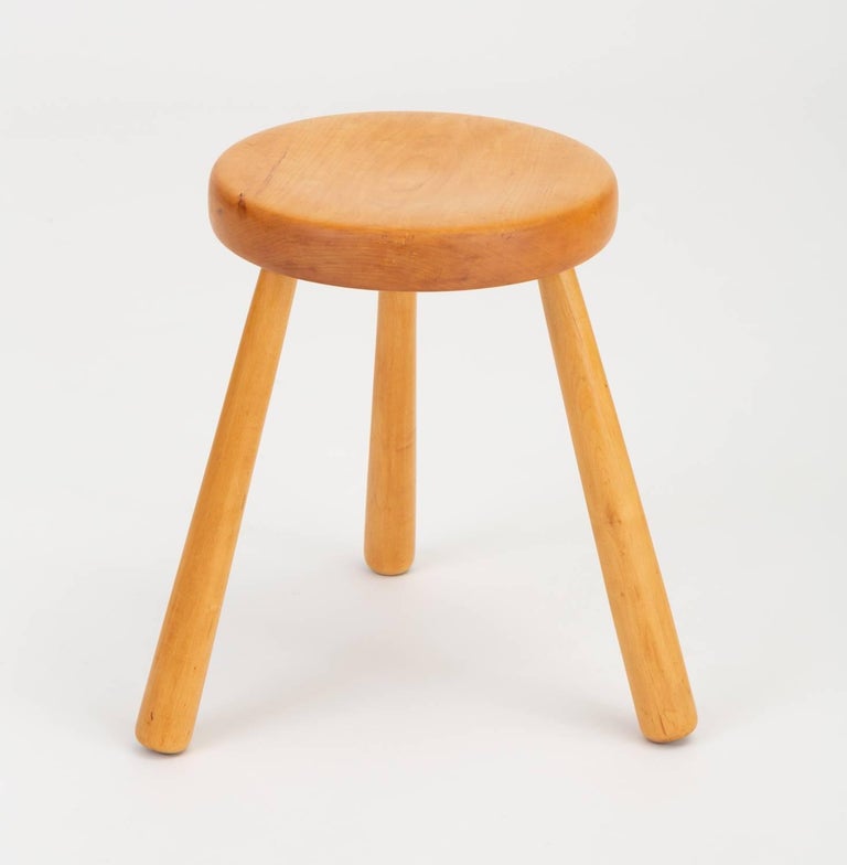 Small French Rustic Modern Three-Legged Stool in Solid Pinewood at 1stDibs