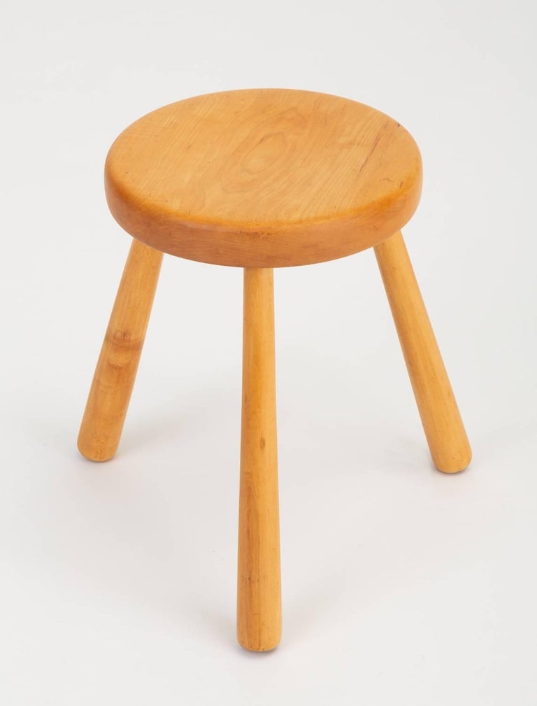 Small French Rustic Modern Three-Legged Stool in Solid Pinewood at 1stDibs
