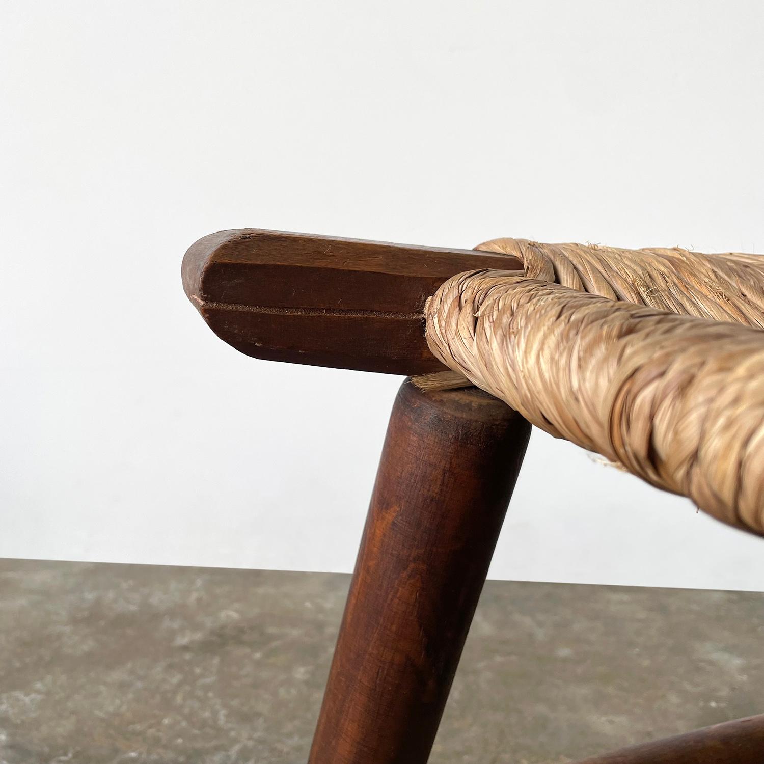 French Rustic Stool with Rush Seat For Sale at 1stDibs