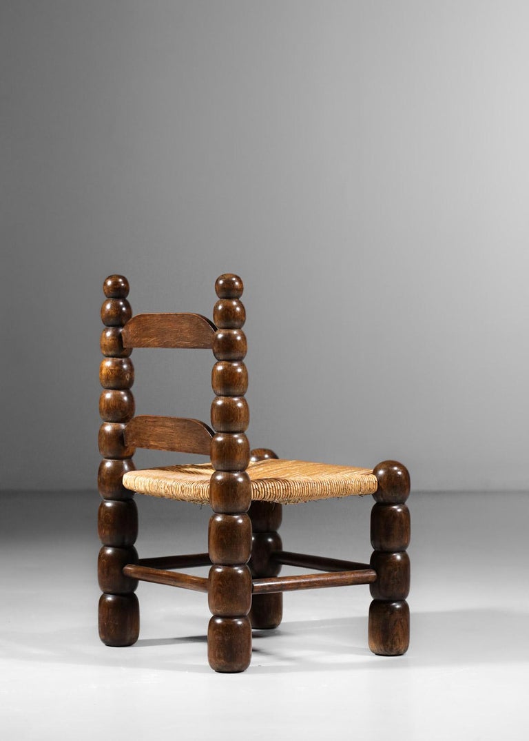 French Rustic Turned Wood Straw Bed Chair Vintage 1950 Charlotte ...