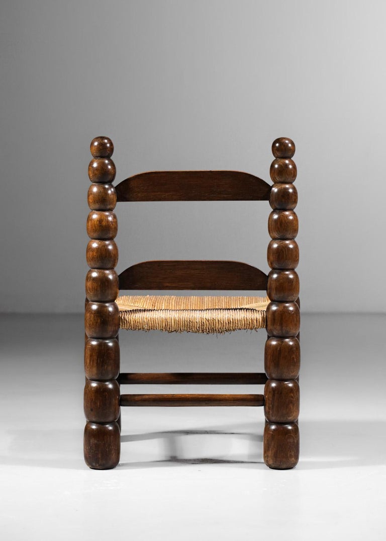 French Rustic Turned Wood Straw Bed Chair Vintage 1950 Charlotte ...