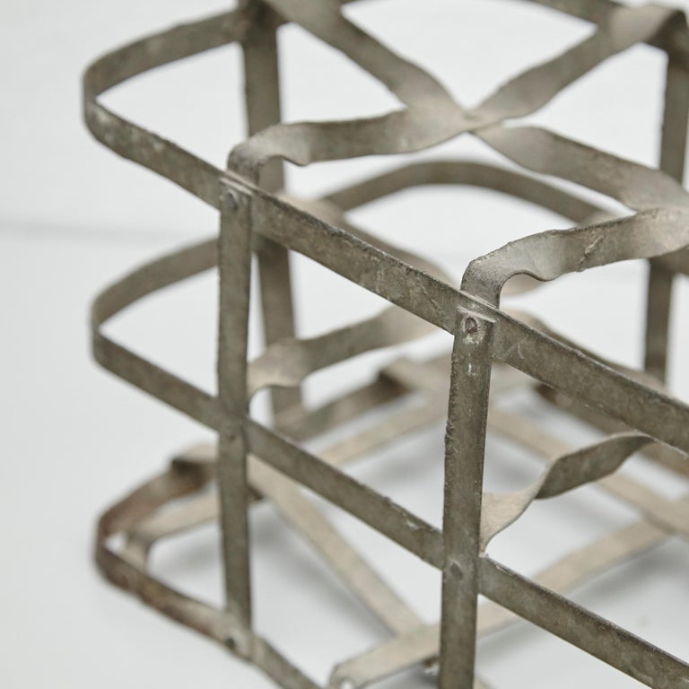 French Rustic Wood and Metal Bottle Rack, circa 1920 For Sale at 1stDibs