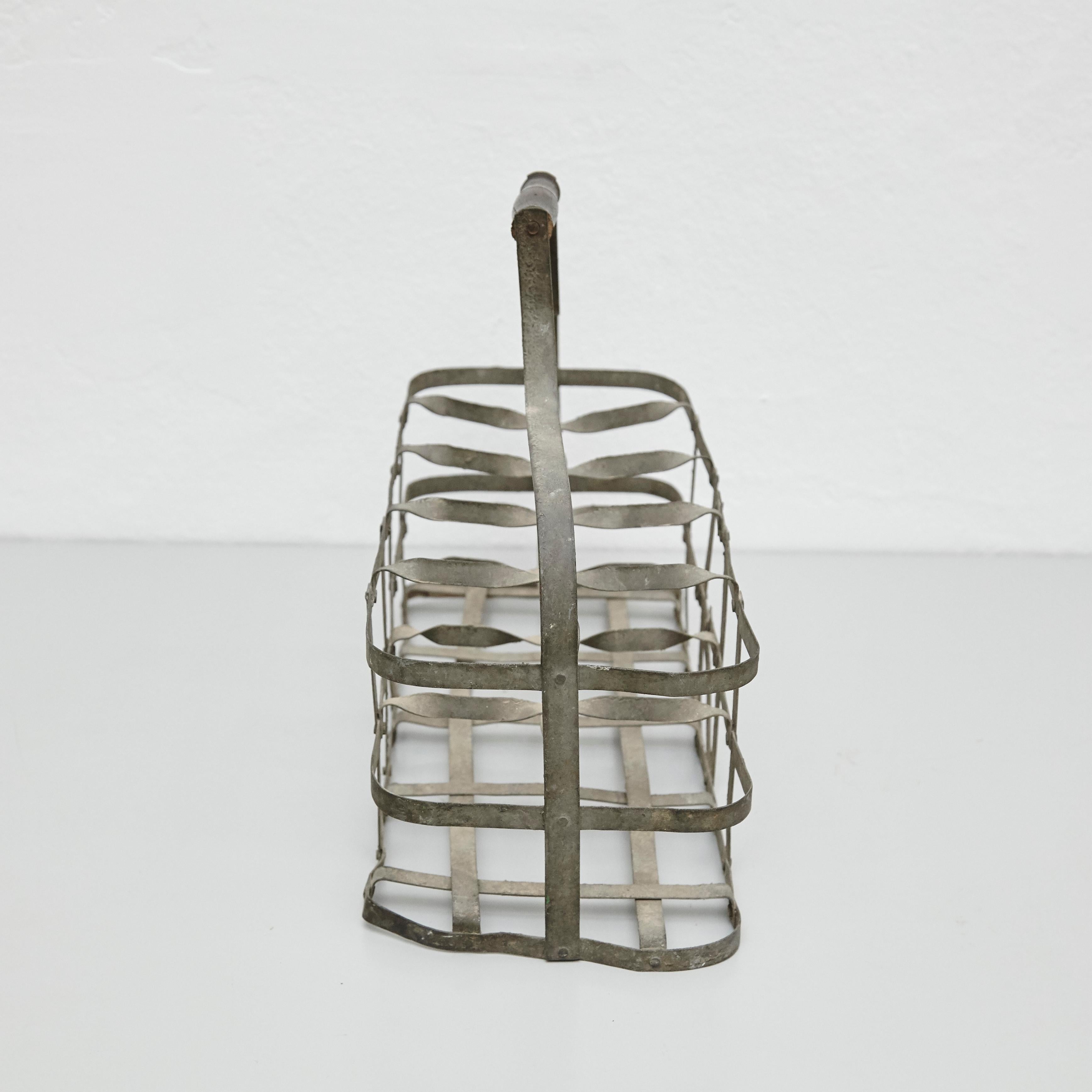 French Rustic Wood and Metal Bottle Rack, circa 1920 For Sale at 1stDibs