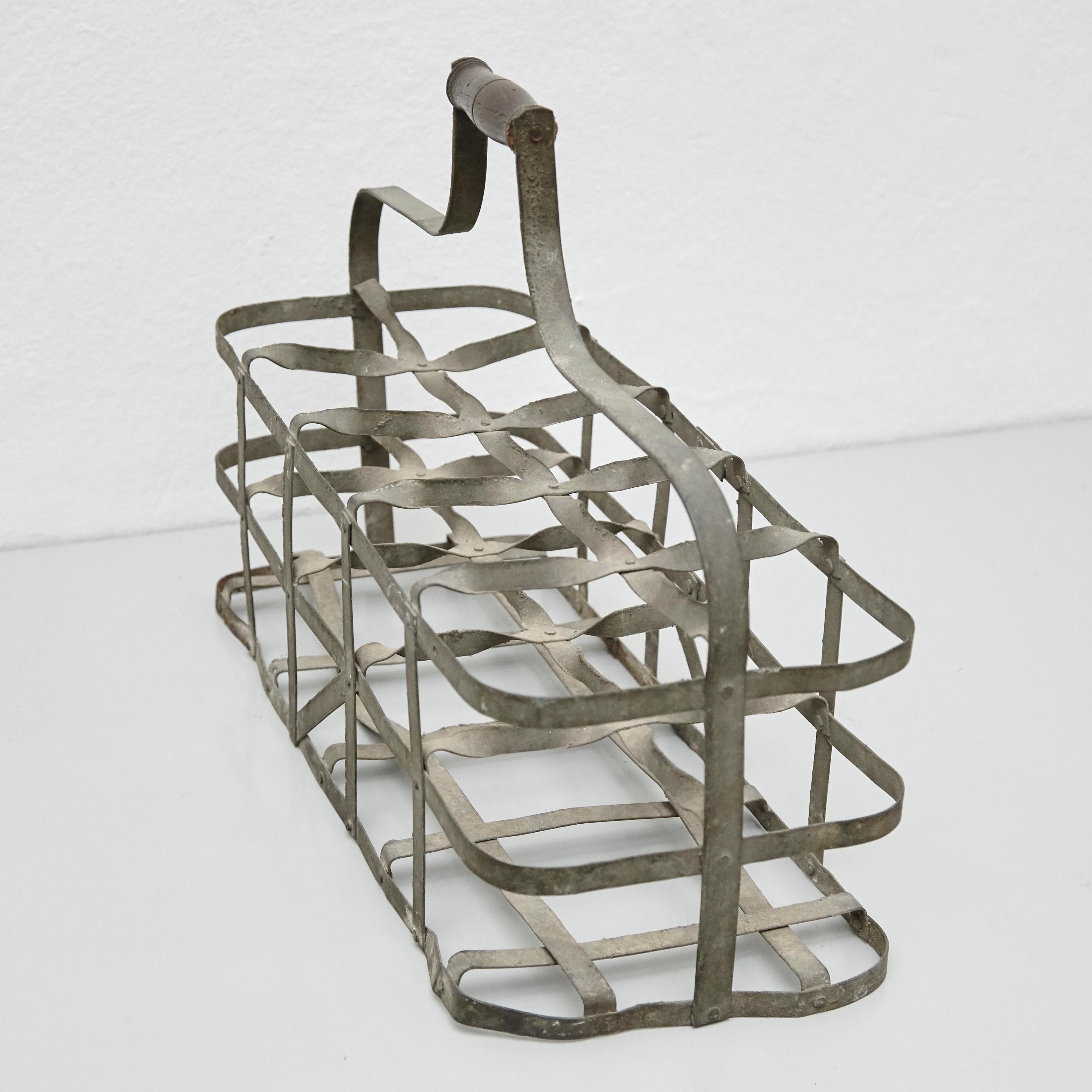French Rustic Wood and Metal Bottle Rack, circa 1920 For Sale at 1stDibs