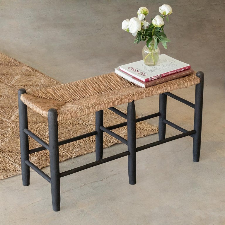 French Rustic Woven Bench For Sale at 1stDibs