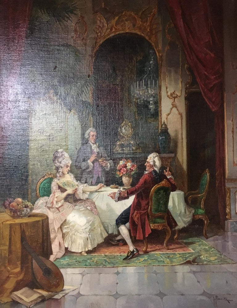 French Salon Scene Oil on Canvas Painting at 1stDibs