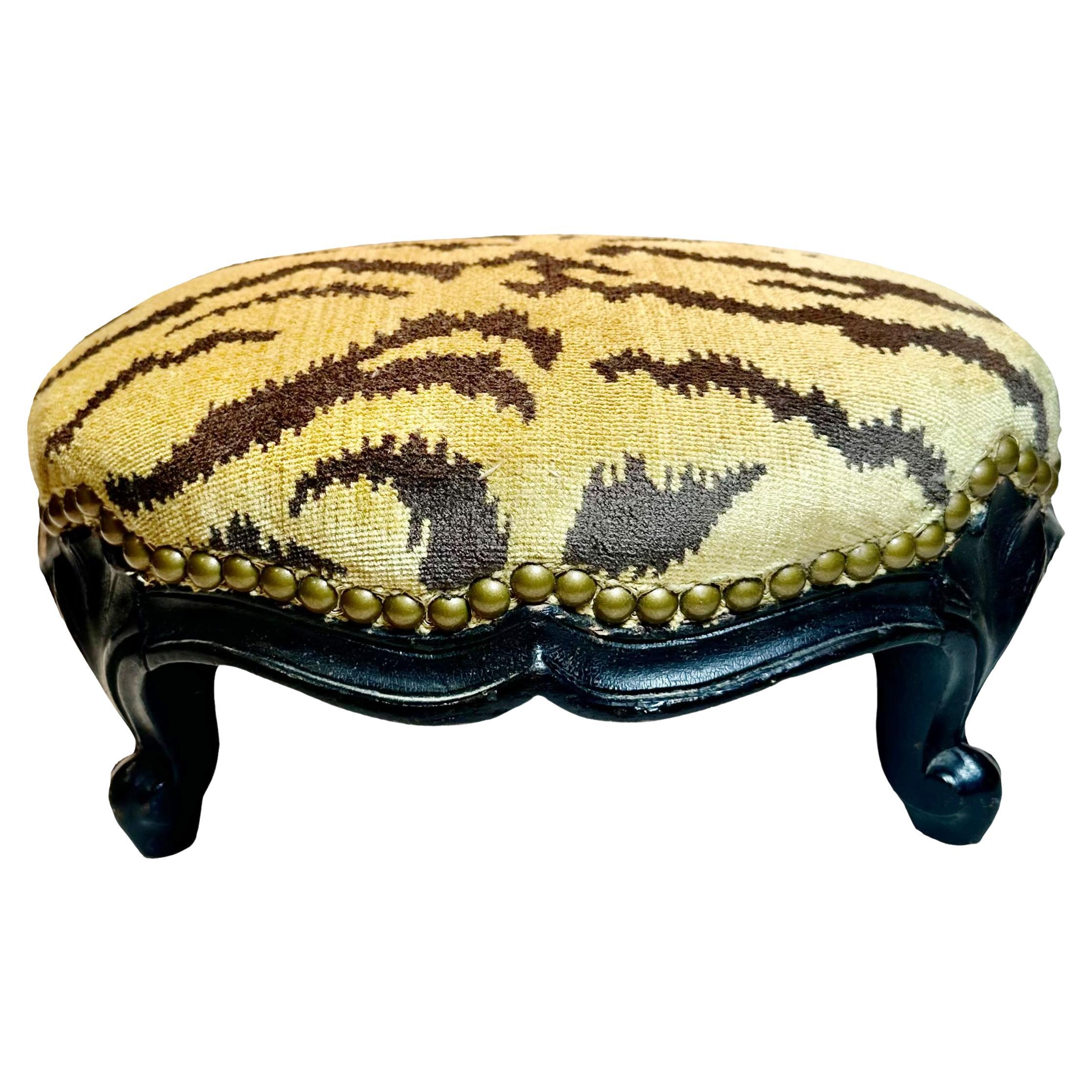 Dark Walnut Bench With Tiger Velvet Scalamandre For Sale at 1stDibs