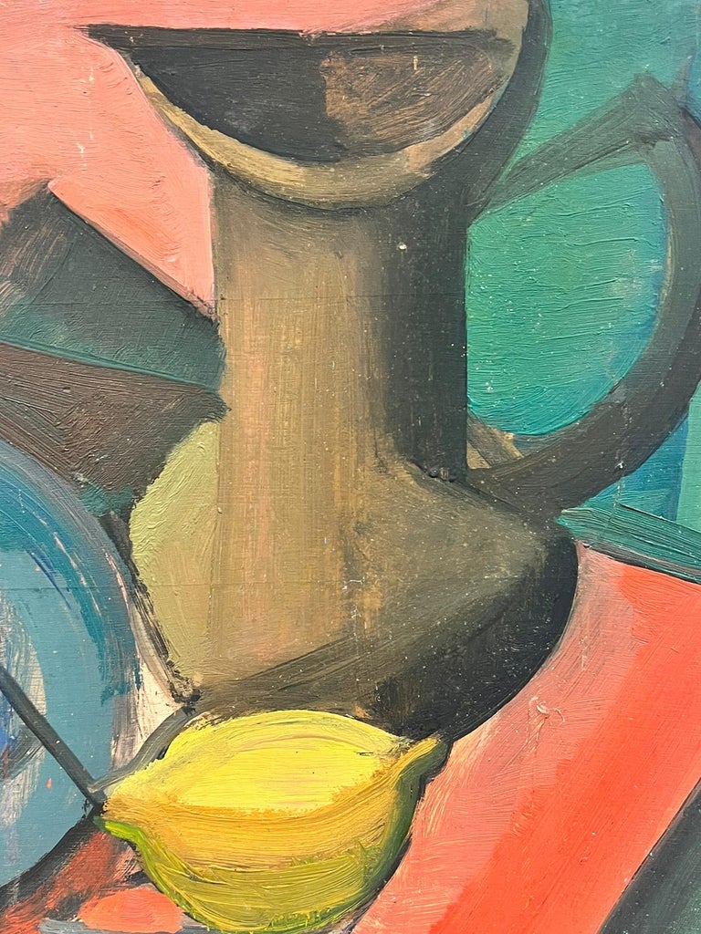French School - 1950's French Cubist Still Life Oil Painting Lemons Jug ...