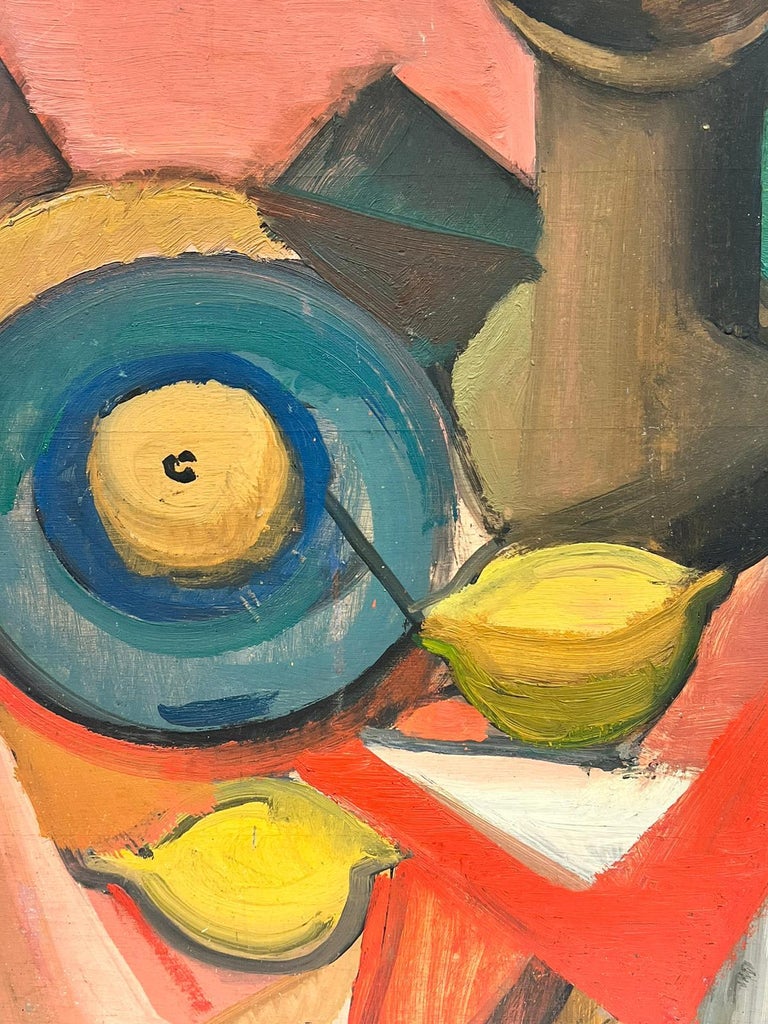 French School - 1950's French Cubist Still Life Oil Painting Lemons Jug ...
