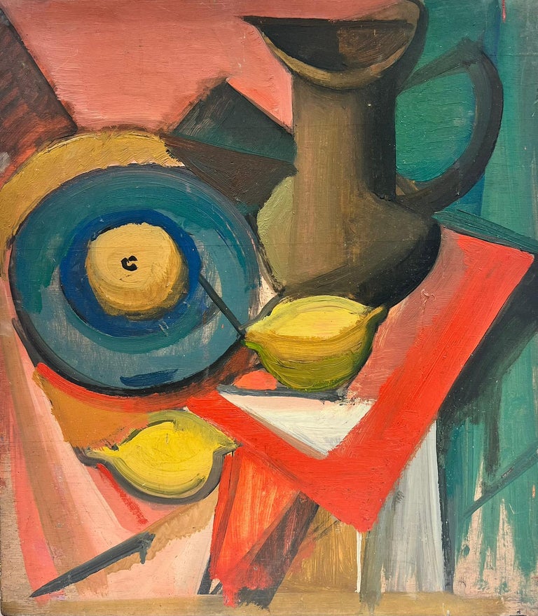 French School - 1950's French Cubist Still Life Oil Painting Lemons Jug ...