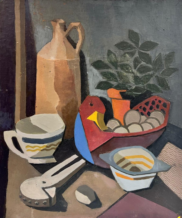 French School - 20th Century French Cubist Still Life Oil Painting Eggs ...