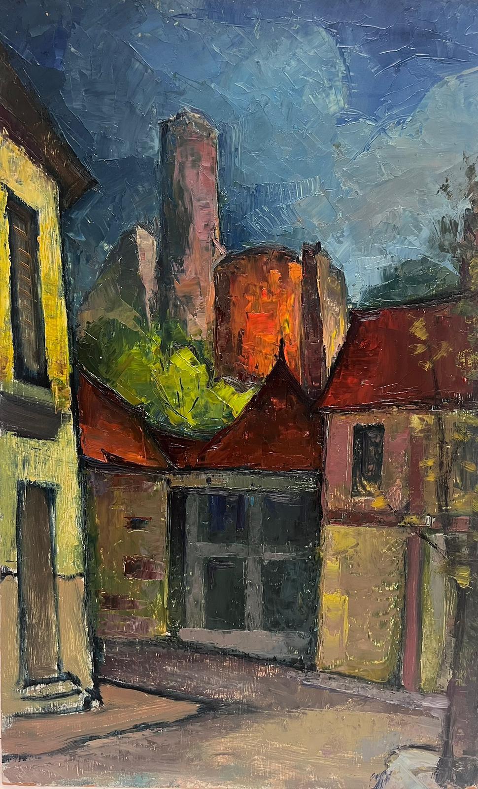 French School - 1960's French Expressionist Oil Painting View of Old ...