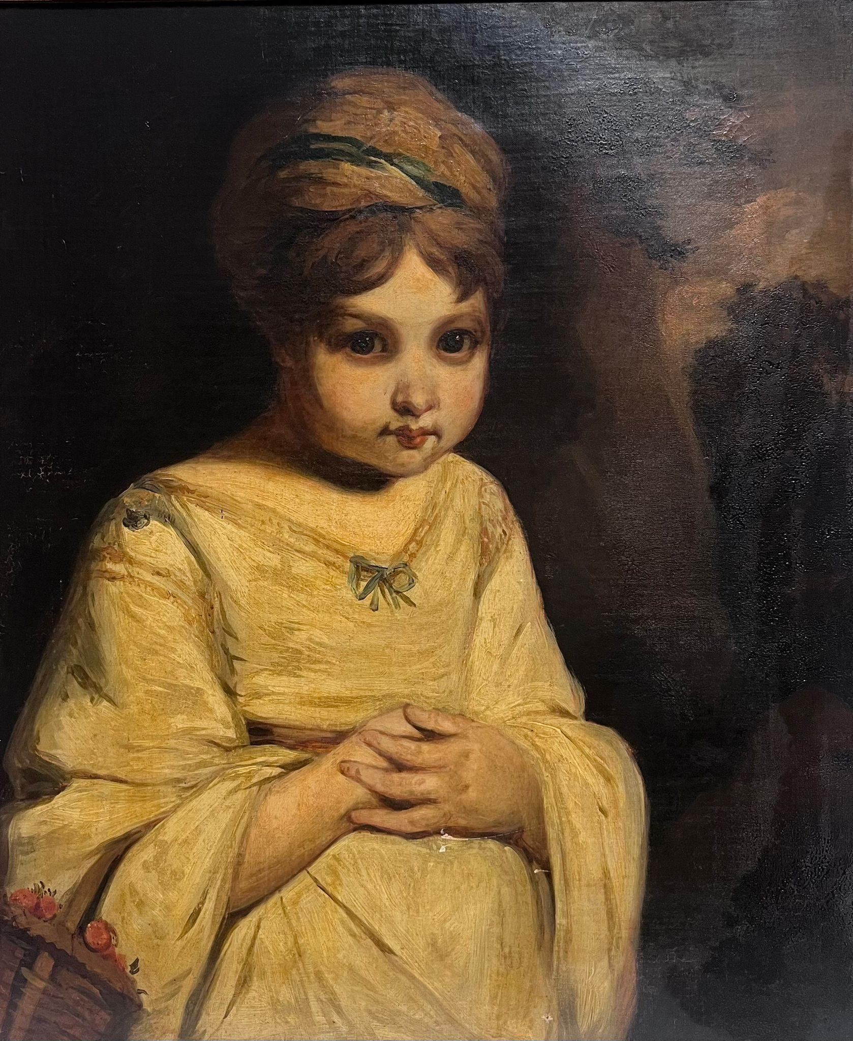 French School - Antique 19th Century French Oil after Joshua Reynolds Painting Portrait Girl For ...