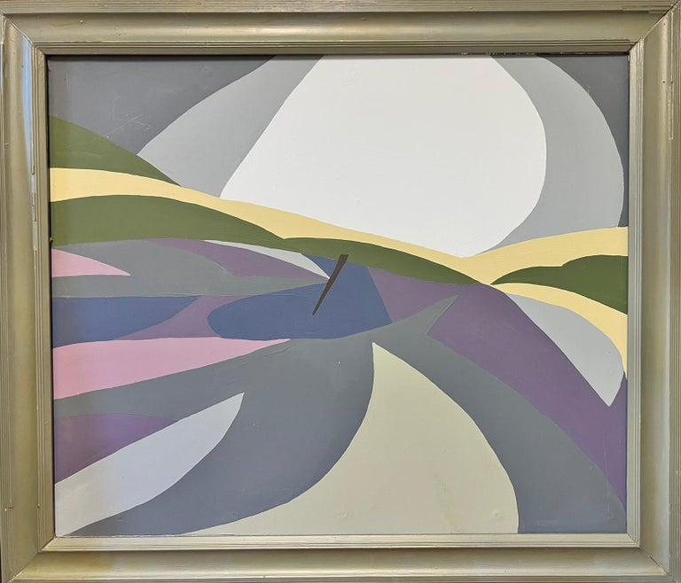 French School - 1970's French Abstract Painting Grey Purple Swirling ...