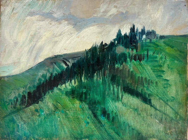 French School - 1950's French Expressionist Oil Green Woodland Forest ...