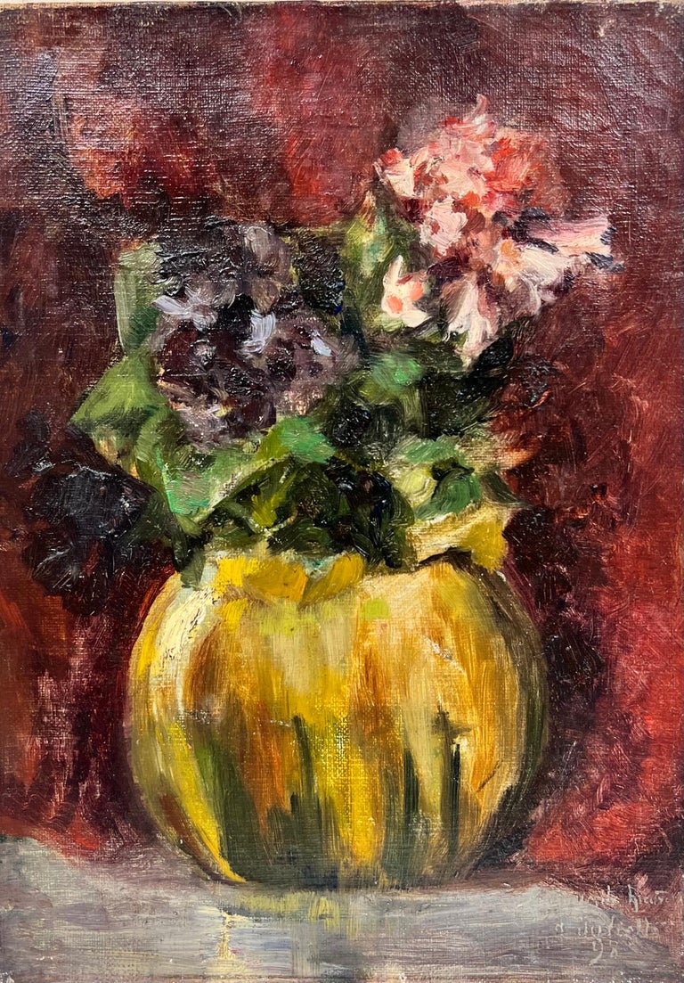 French School - Vase ancien à l'huile impressionniste français ...