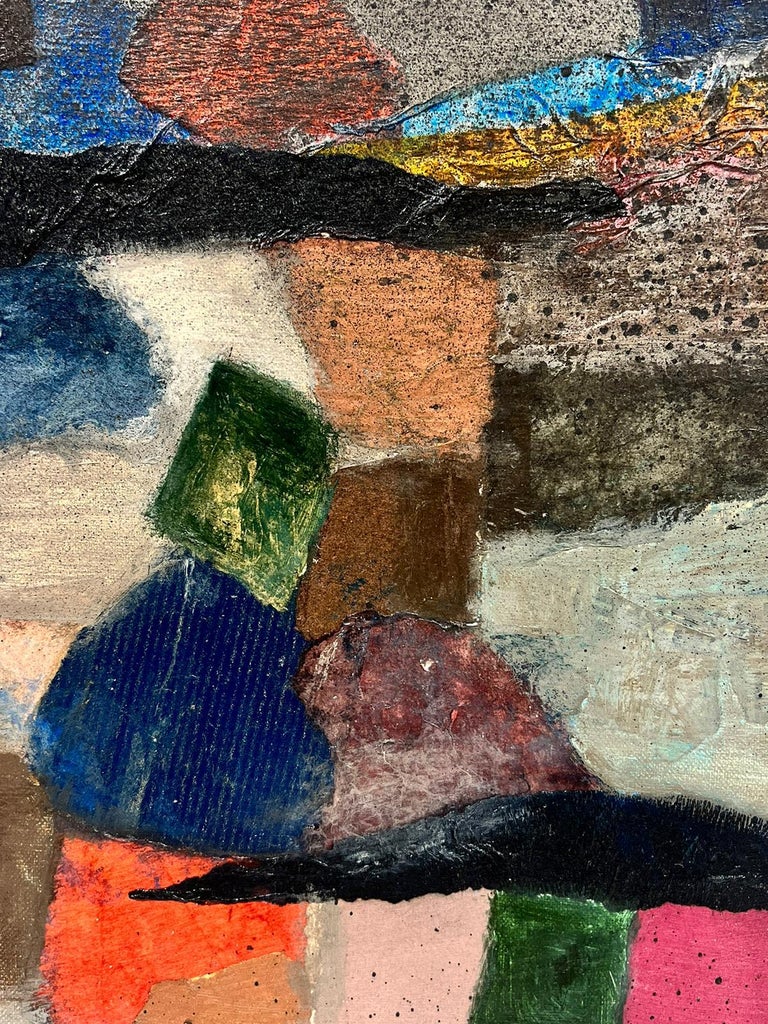 French School - Contemporary French Cubist Oil Painting with Paper ...