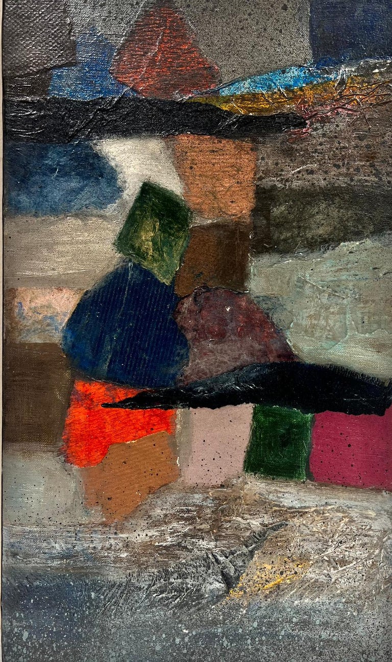 French School - Contemporary French Cubist Oil Painting with Paper ...