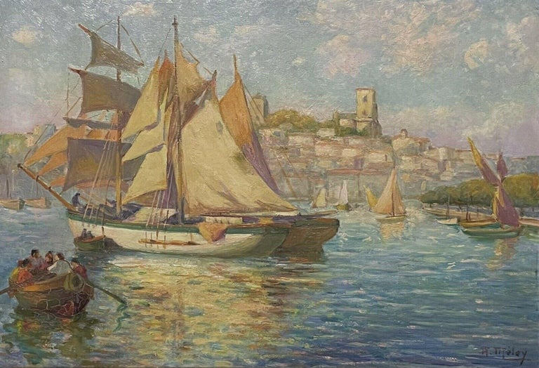 Unknown - Vintage French Impressionist Signed Oil Sailing Boats in ...