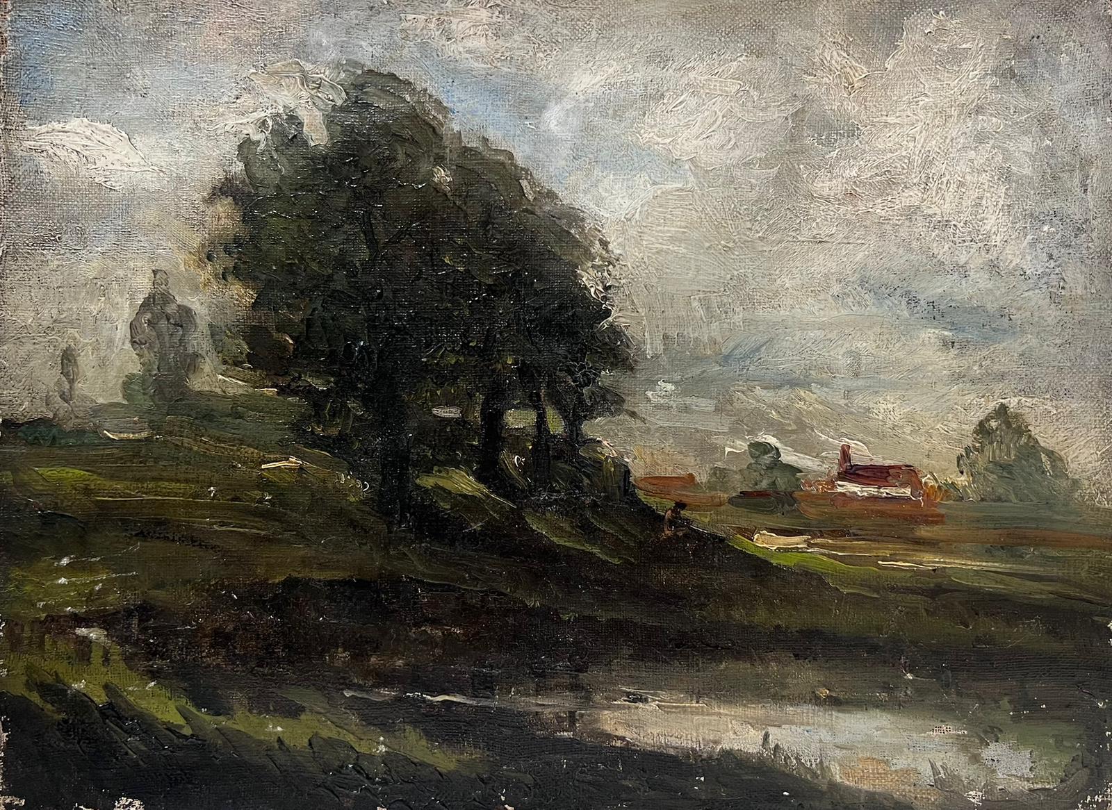 French School - Antique French Impressionist Oil on Canvas Brooding ...