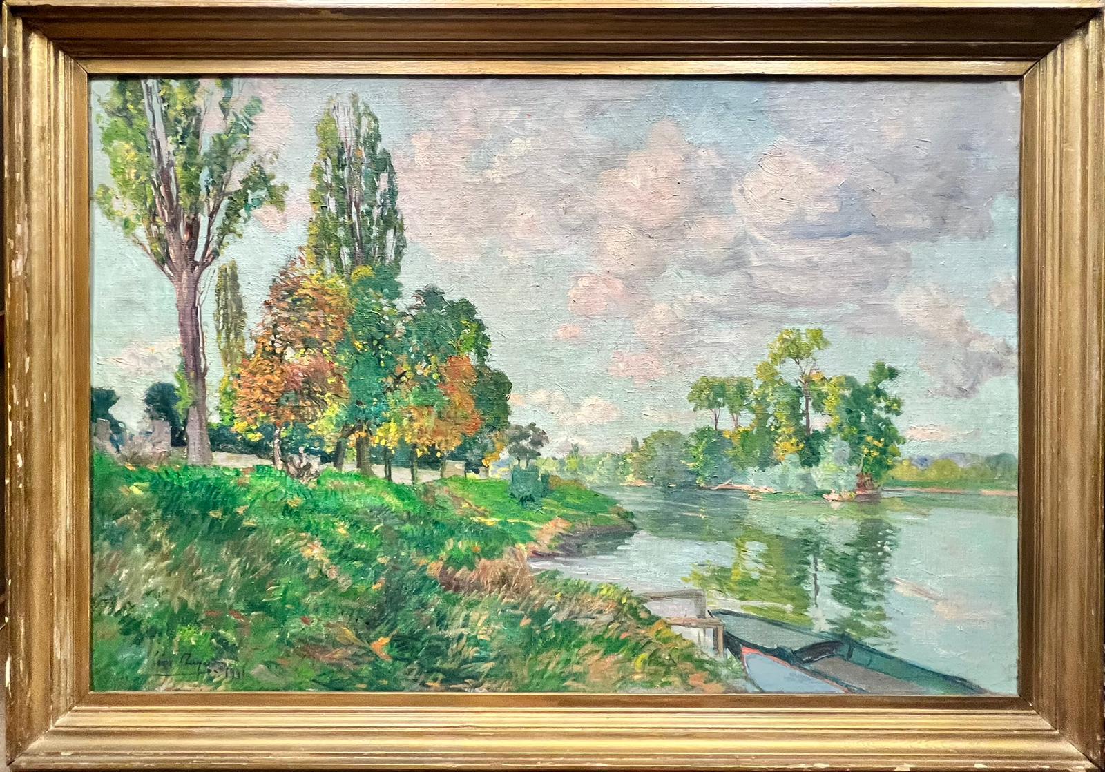 French School - Green Boating Lake in Lush Landscape Huge 1940s French ...