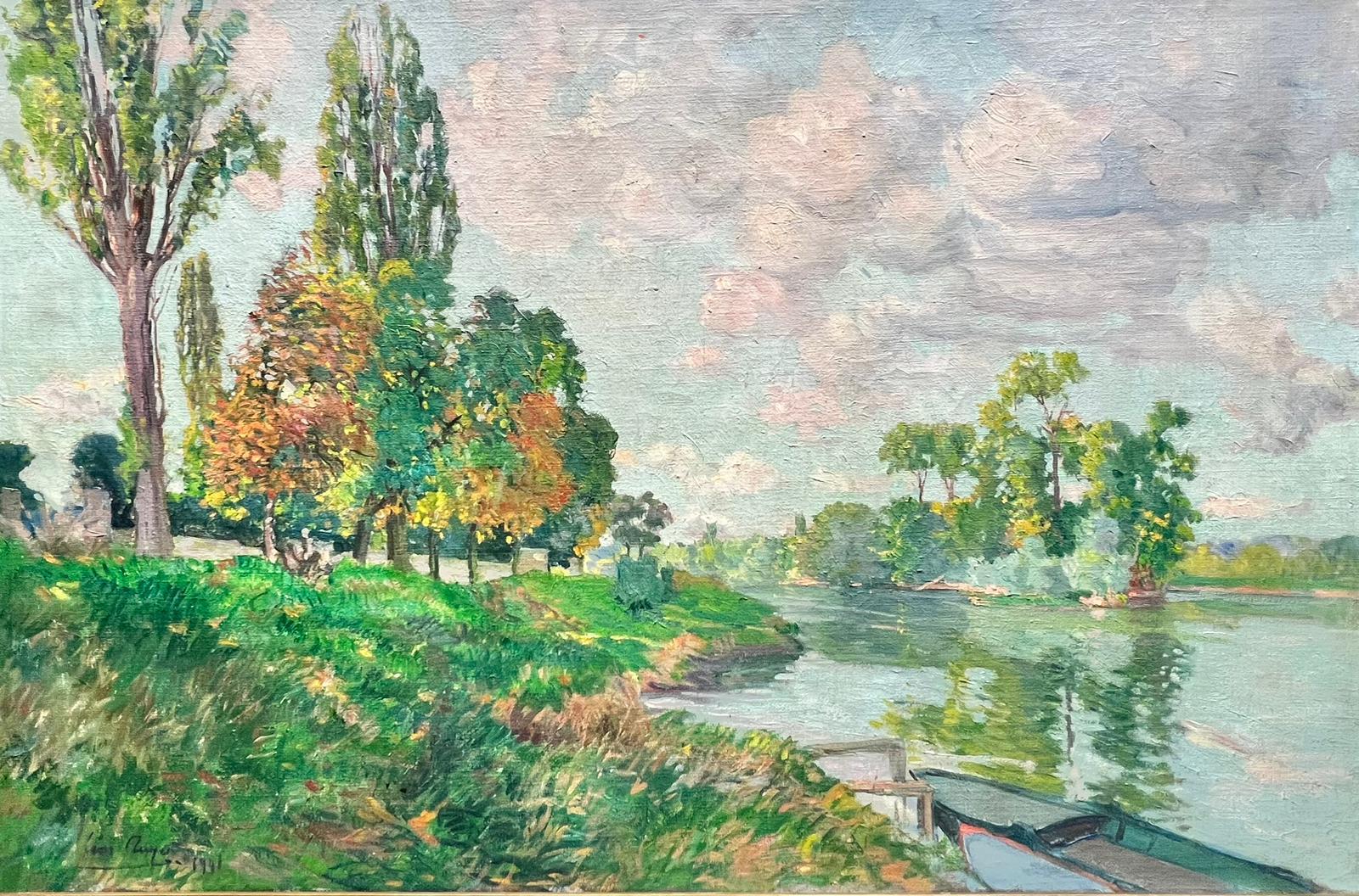 French School - Green Boating Lake in Lush Landscape Huge 1940s French ...