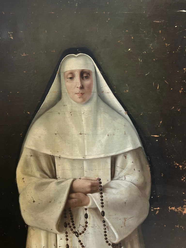 French School - Huge 19th Century Oil Portrait of a French Nun from a ...